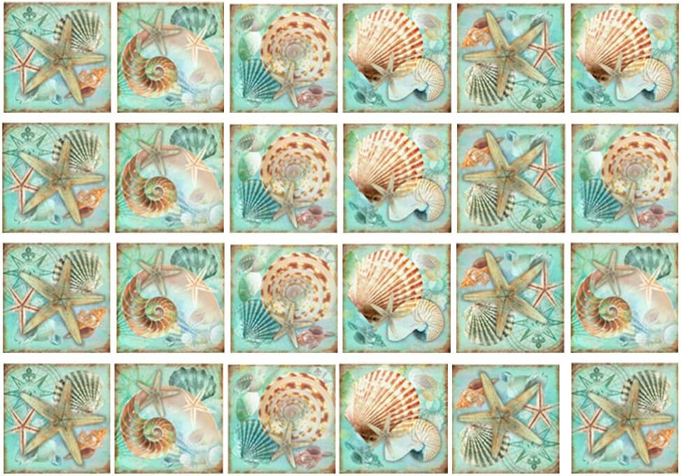 Amazon.com: Starfish Tile Stickers Seashell Peel and Stick Tile Squares ...