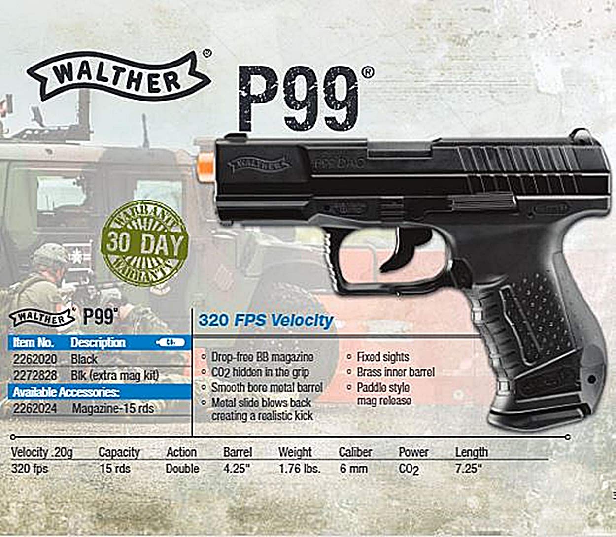 Snapklik.com : ELITE Walther P99 Blowback CO2 Powered 6mm BB Pistol ...