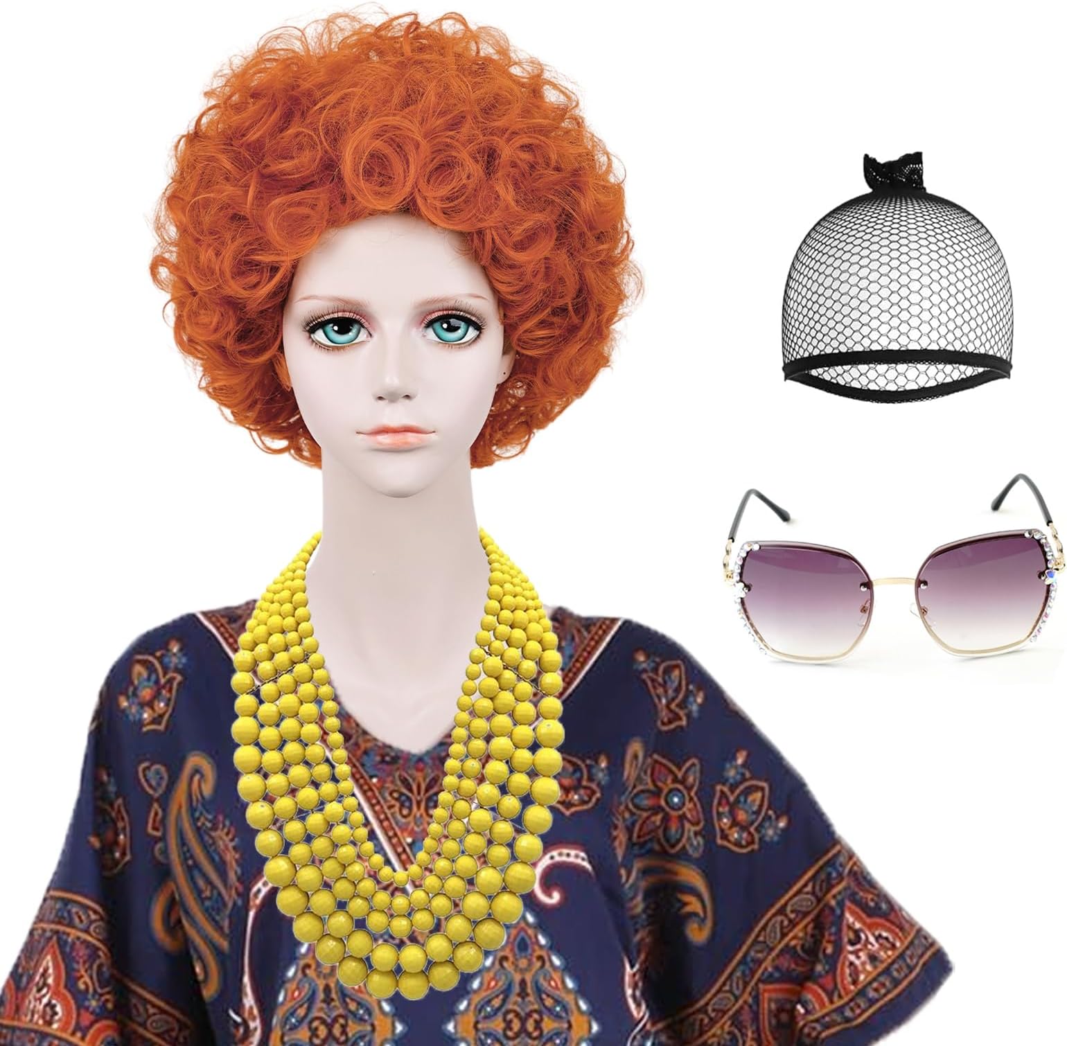 Amazon.com: Short Curly Reddish Orange Afro Wig Women, Landlady Costume ...