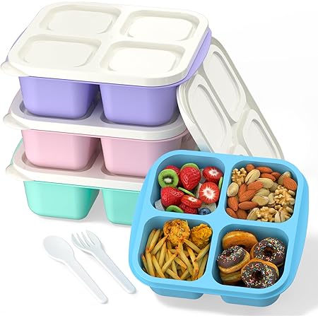 Amazon.com: XGXN Meal Prep Containers (4 Pack), 4-Compartments Bento Lunch Box, Reusable BPA ...