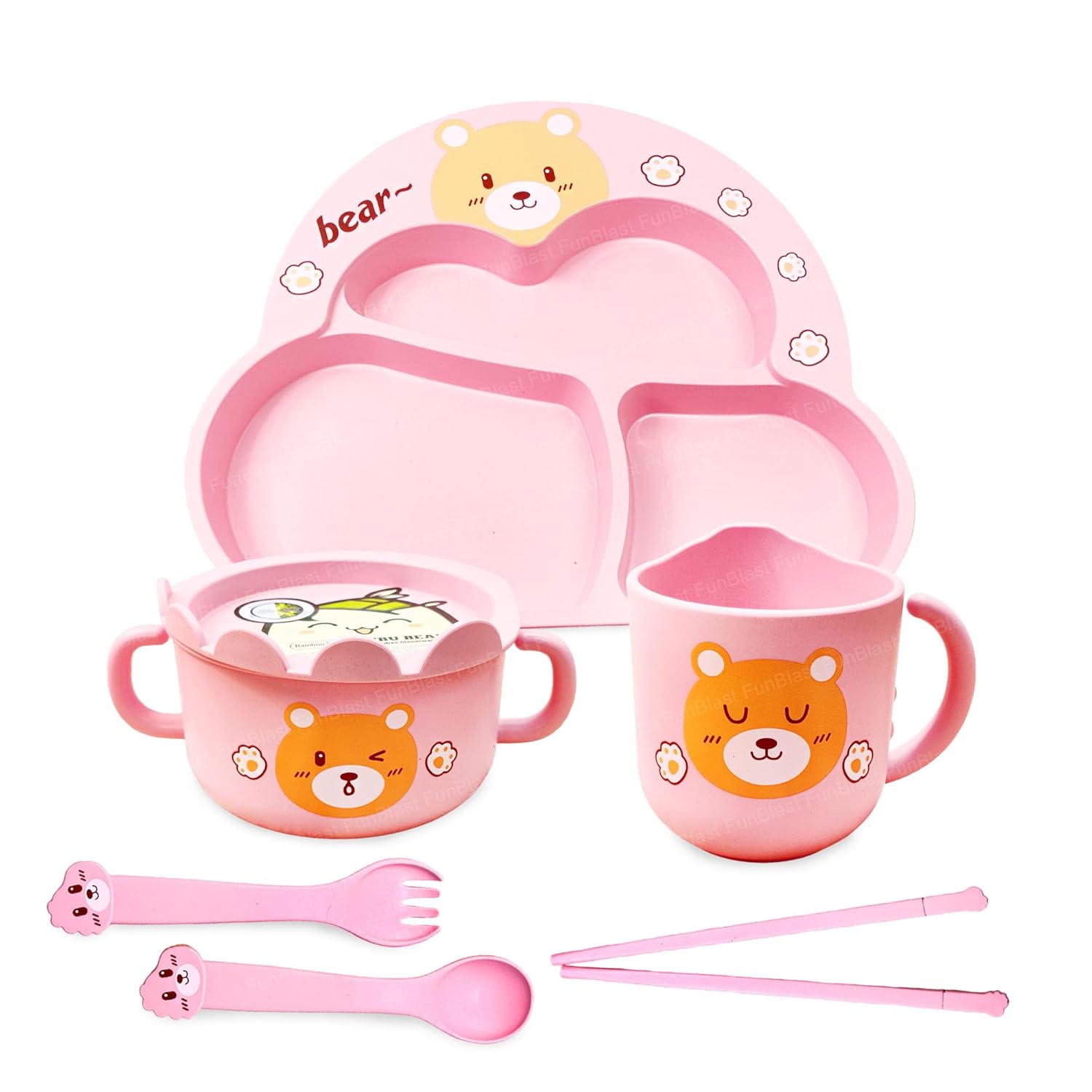 FunBlast Children Dinnerware Set - Bamboo Fibre Feeding Set for Kids ...