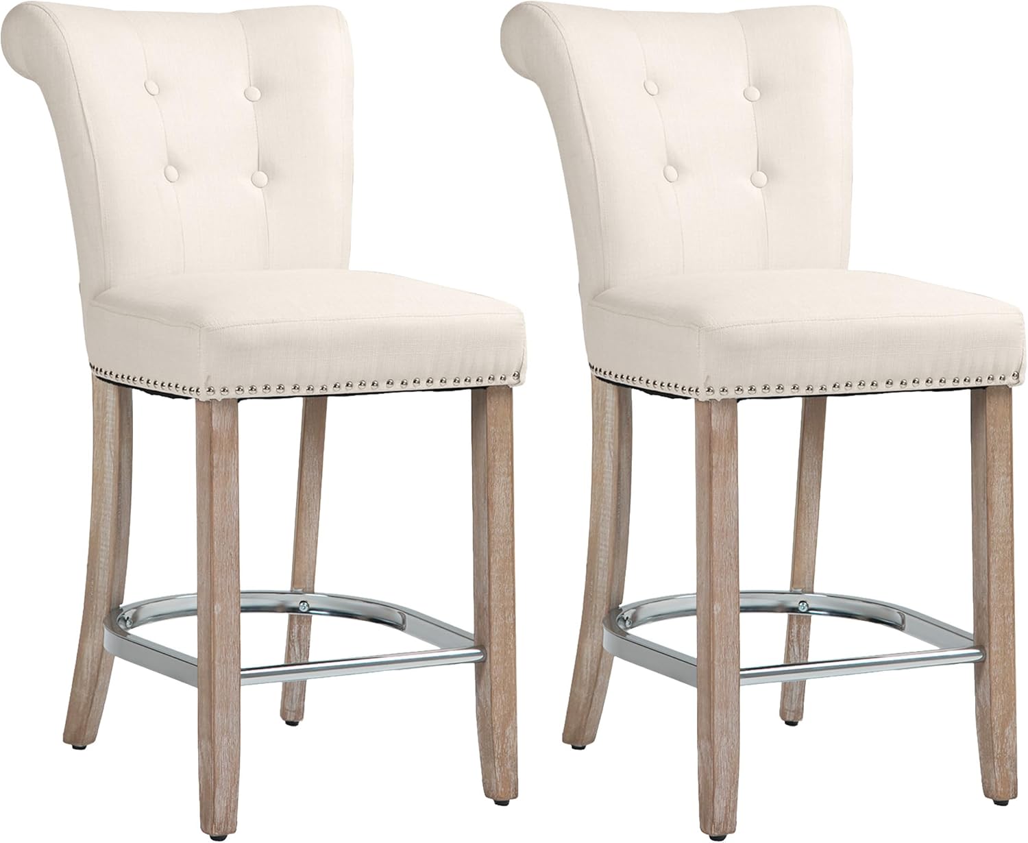 HOMCOM Counter Height Bar Stools Set of 2, Upholstered Bar Chairs with ...