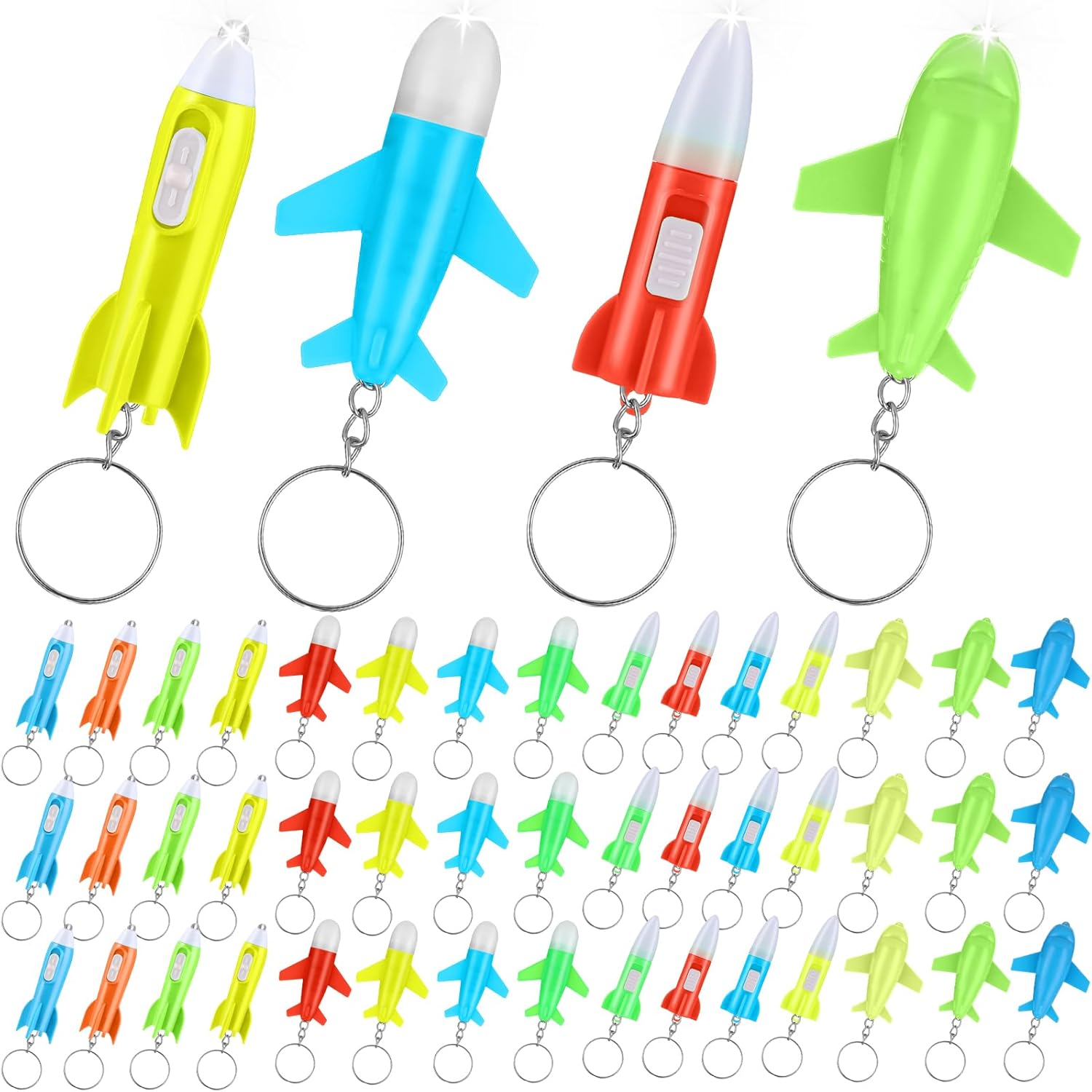 Amazon.com: Threan 100 Pcs Outer Space Party Favors Mini Rocket Flashlight Keychains Bulk Mini ...