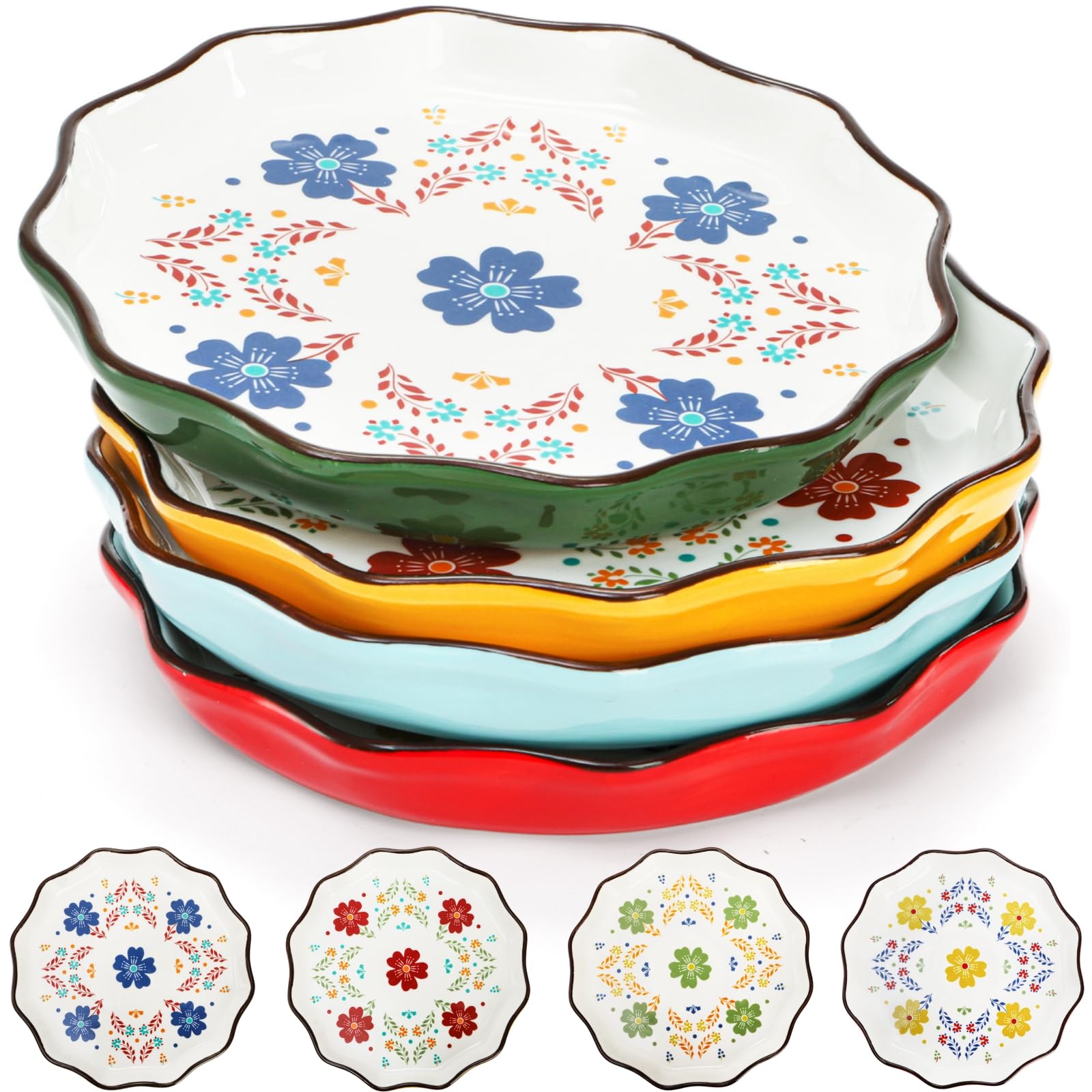 Amazon.com | Pumtus 4 Pack Ceramic Dessert Plates, 7.5 Inch Small ...