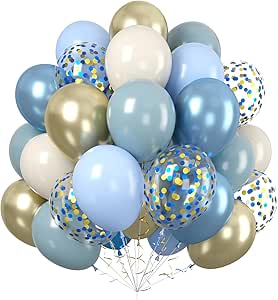 Paready Blue Balloons Set, 60Pcs Blue and Gold Balloon, 12 Inch Confetti Baby Blue Gold Metallic ...