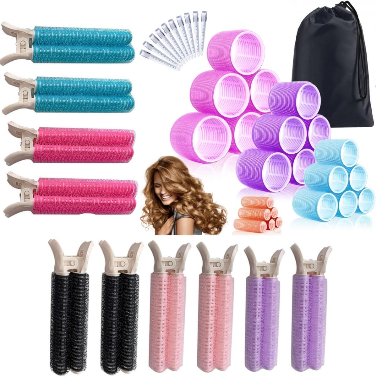 Amazon.com : 34pcs Self-Grip Volume Hair Roller Set with Various-Sized ...