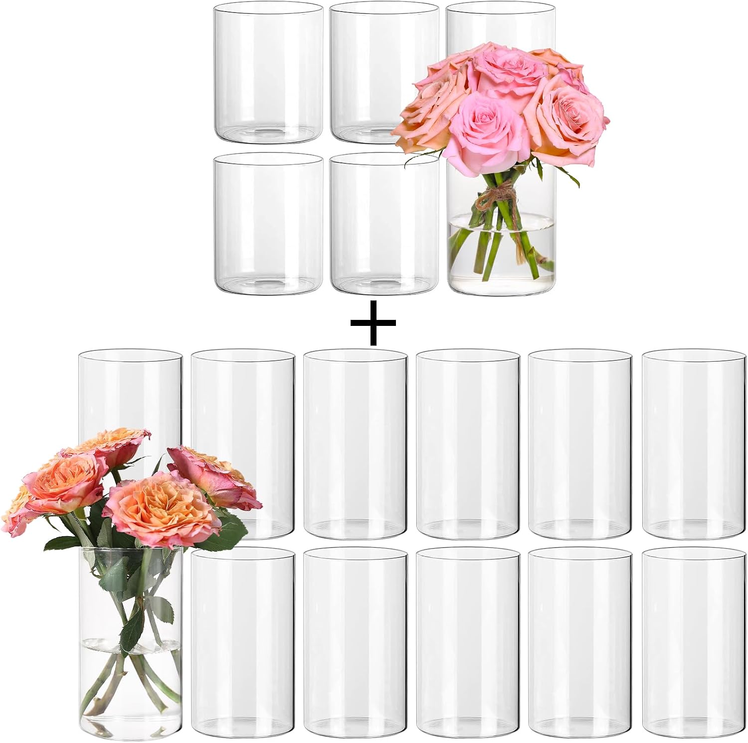 Amazon.com: SUPMIND 12pcs 6 inch Glass Cylinder Vase + 6pcs 4 inch ...