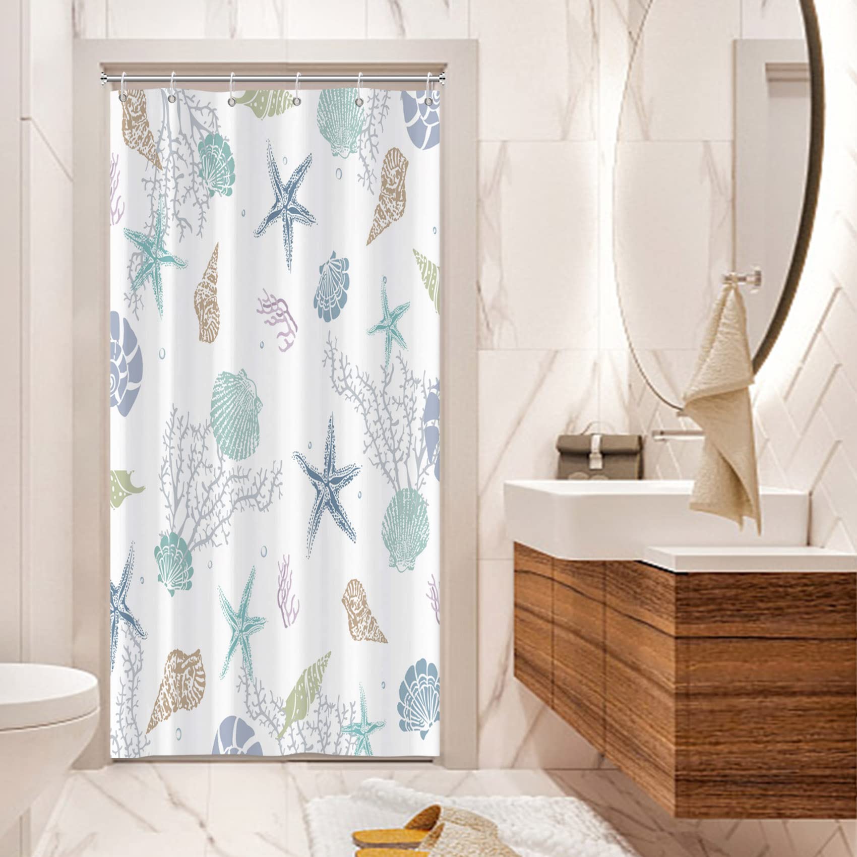 Amazon.com: Ttincceer Small Stall Nautical Coastal Shower Curtain ...