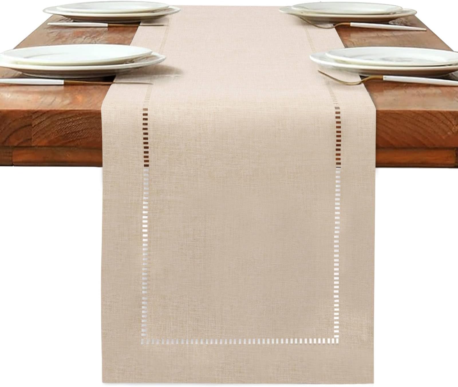 BAZIOE Chemin de Table Beige Lin 180 x 32 cm Chemin de Table Moderne ...