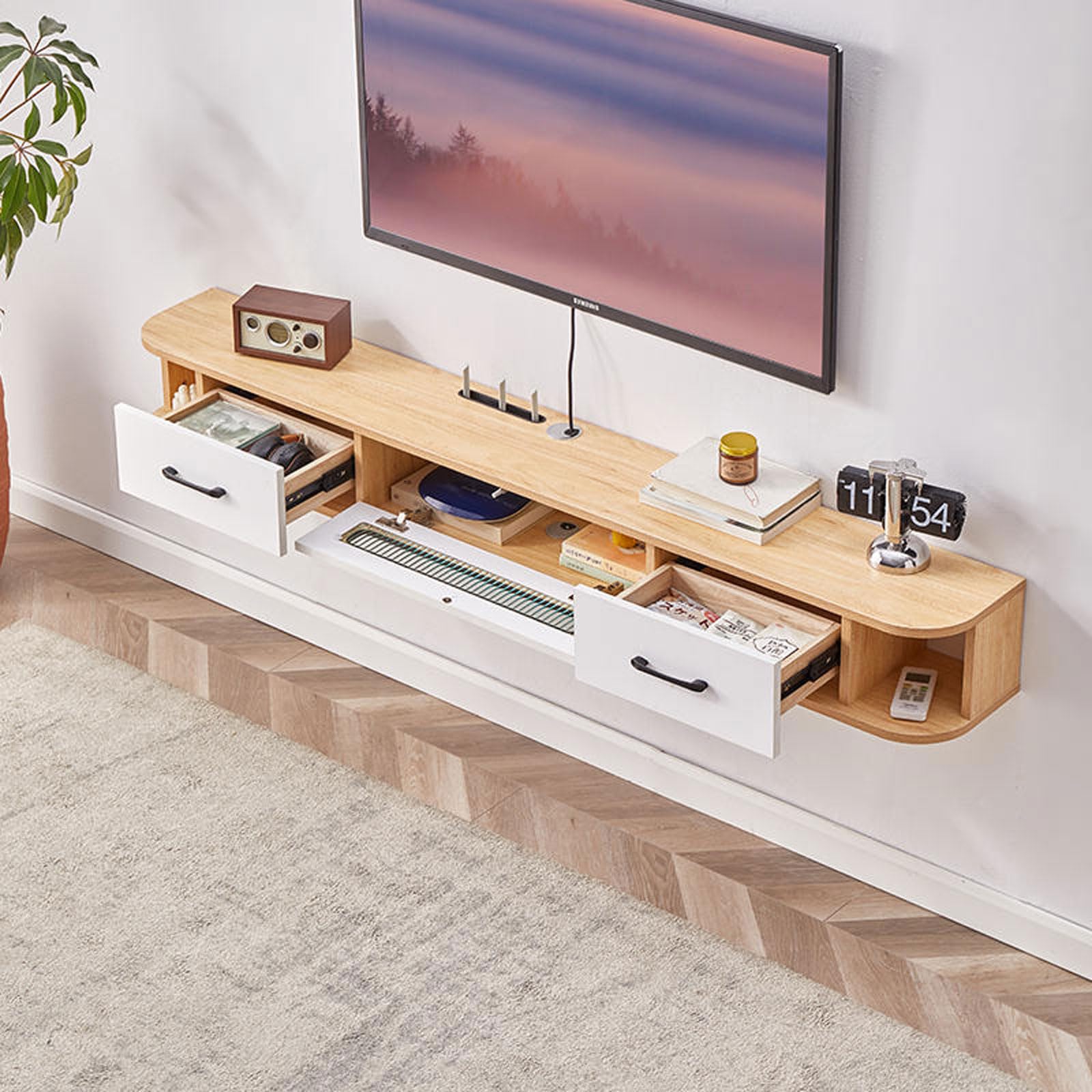 Wall Mounted Tv Cabinet WAMPAT Floating TV Stand With LED Lights For