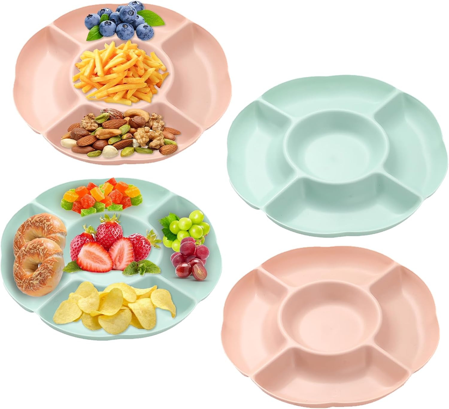 UZSUZZ Serving Dishes & Platters Compartment Trays with 5 Sections, 4 ...