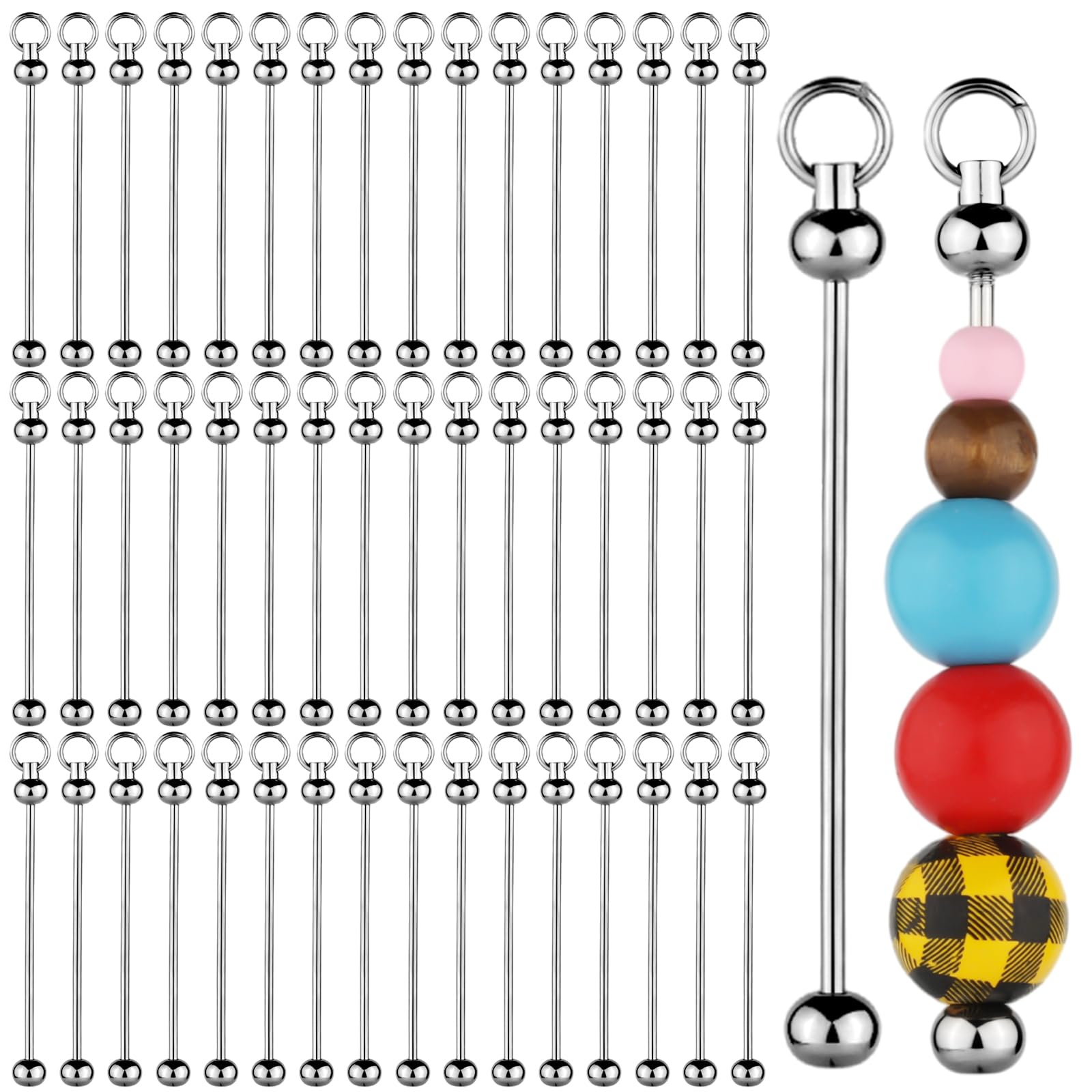 Amazon.com: 50pcs Blank Beadable Keychain Bars, Metal DIY Bead Keychain ...