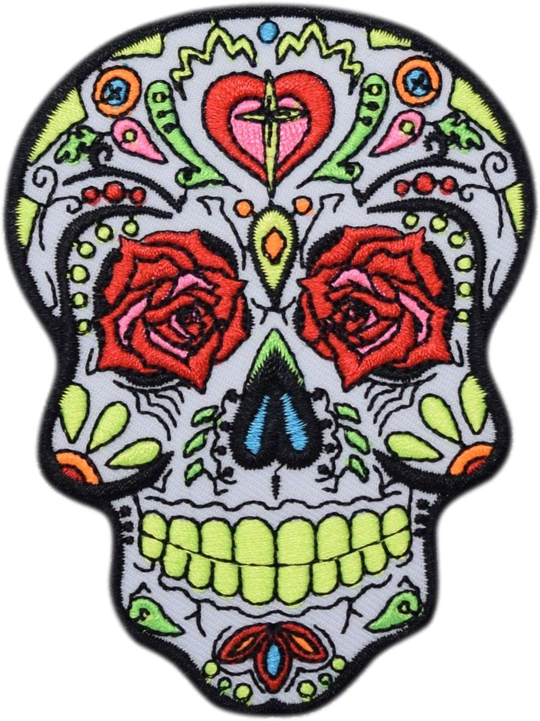 Amazon.com: Day of The Dead Sugar Skull Dia De Los Muertos Embroidered ...