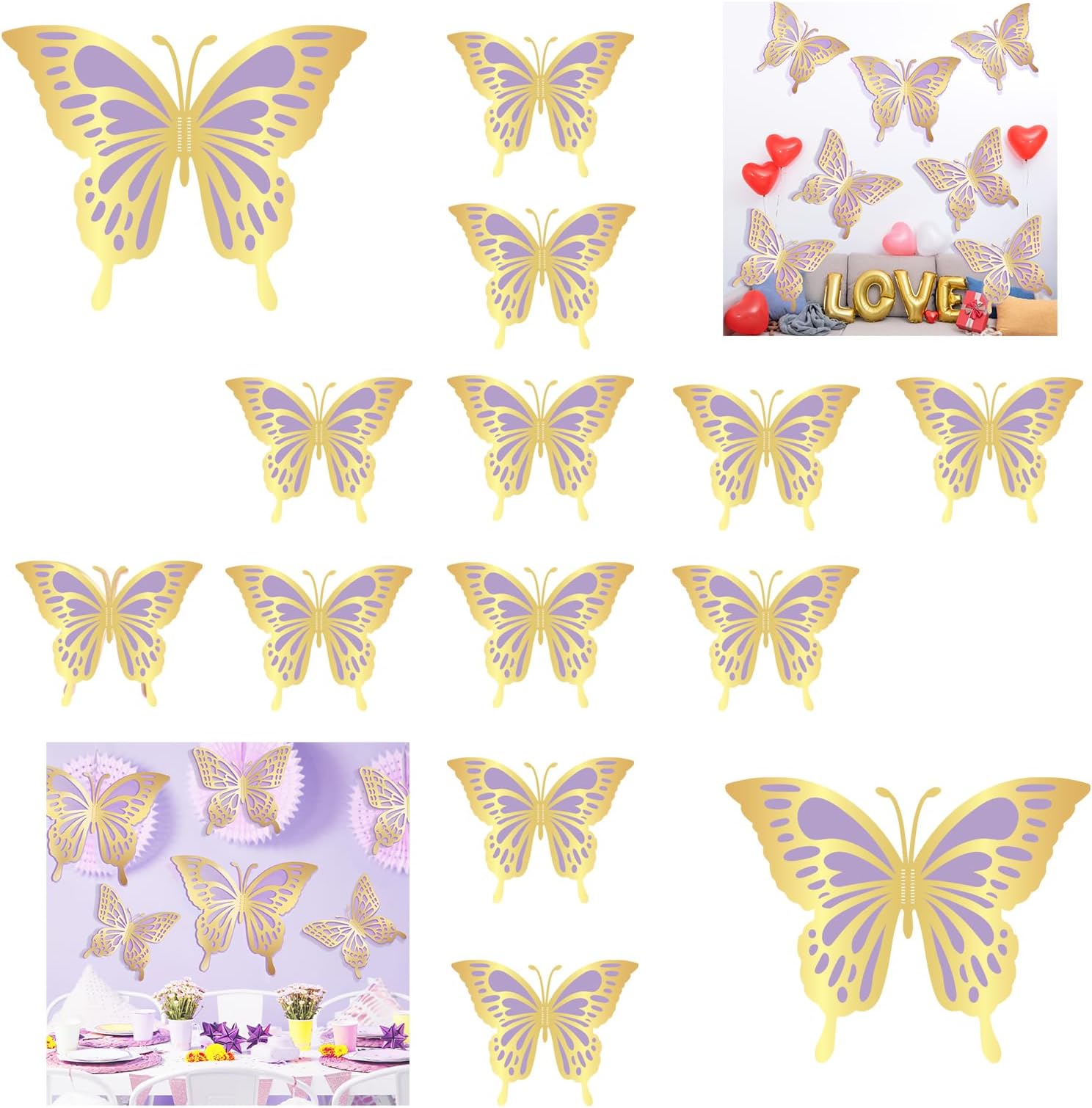 Amazon.com: Estune 15 Pcs 3D Large Butterfly Wall Decor Gold Butterfly ...