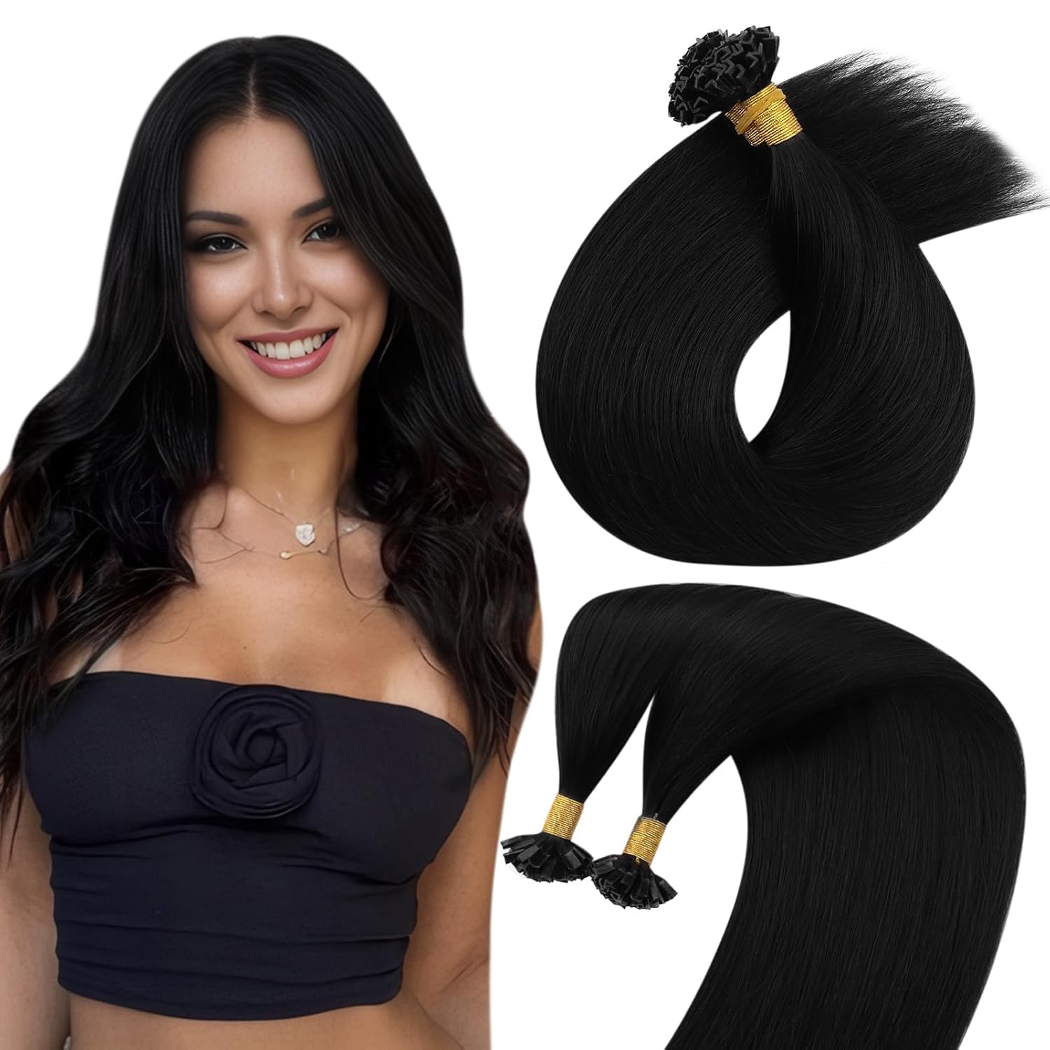 Amazon.com : Sunny Hair Ktip Human Hair Extensions Black K Tip Hair ...