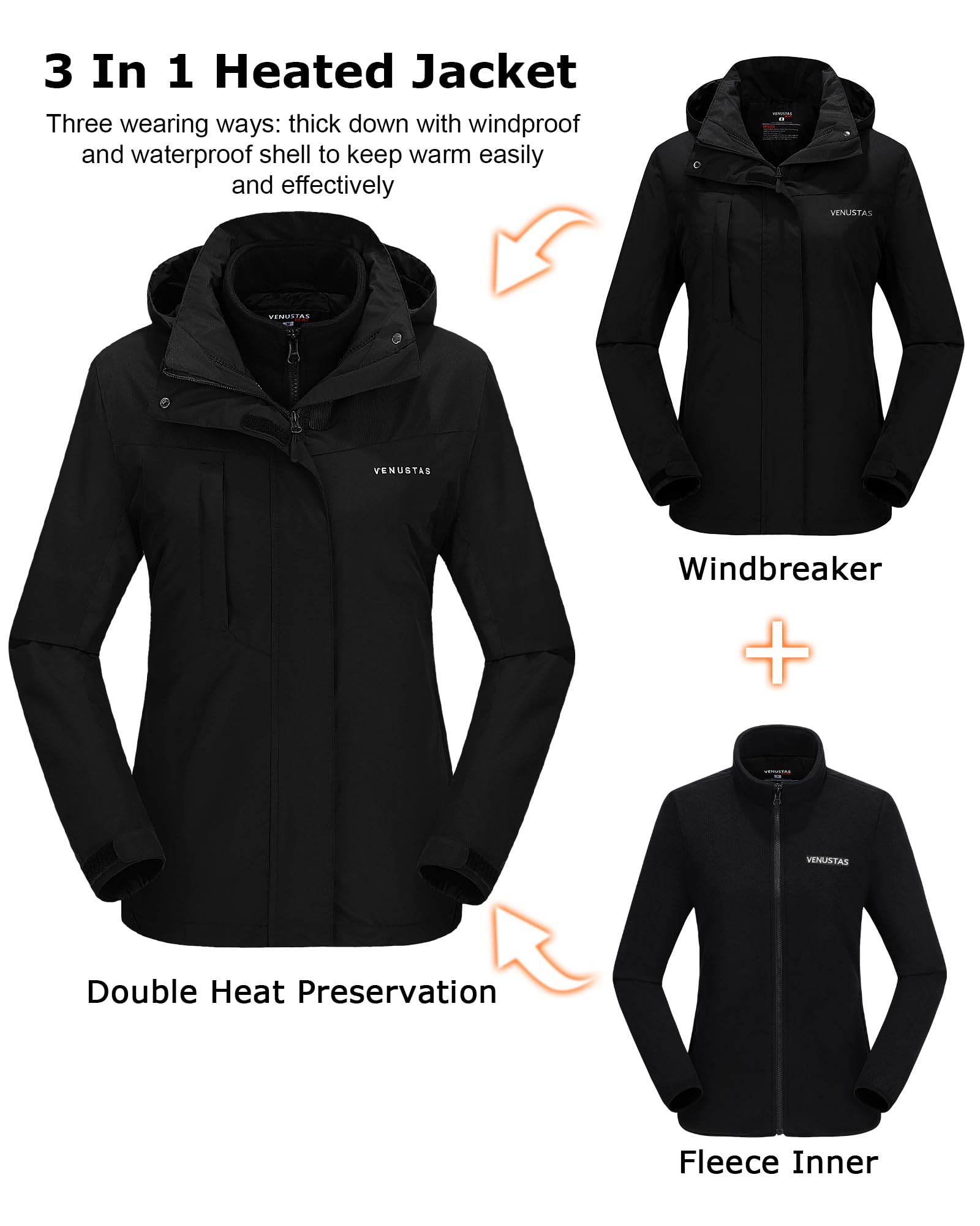 Snapklik.com : Venustas Womens 3-in-1 Heated Jacket