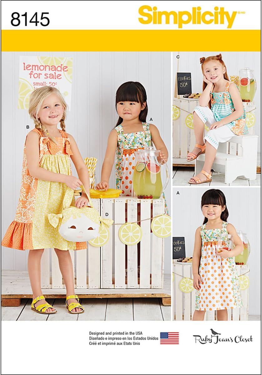 Amazon.com: Simplicity 8145 Girl's Summer Top, Capri, Purse, and Dress ...