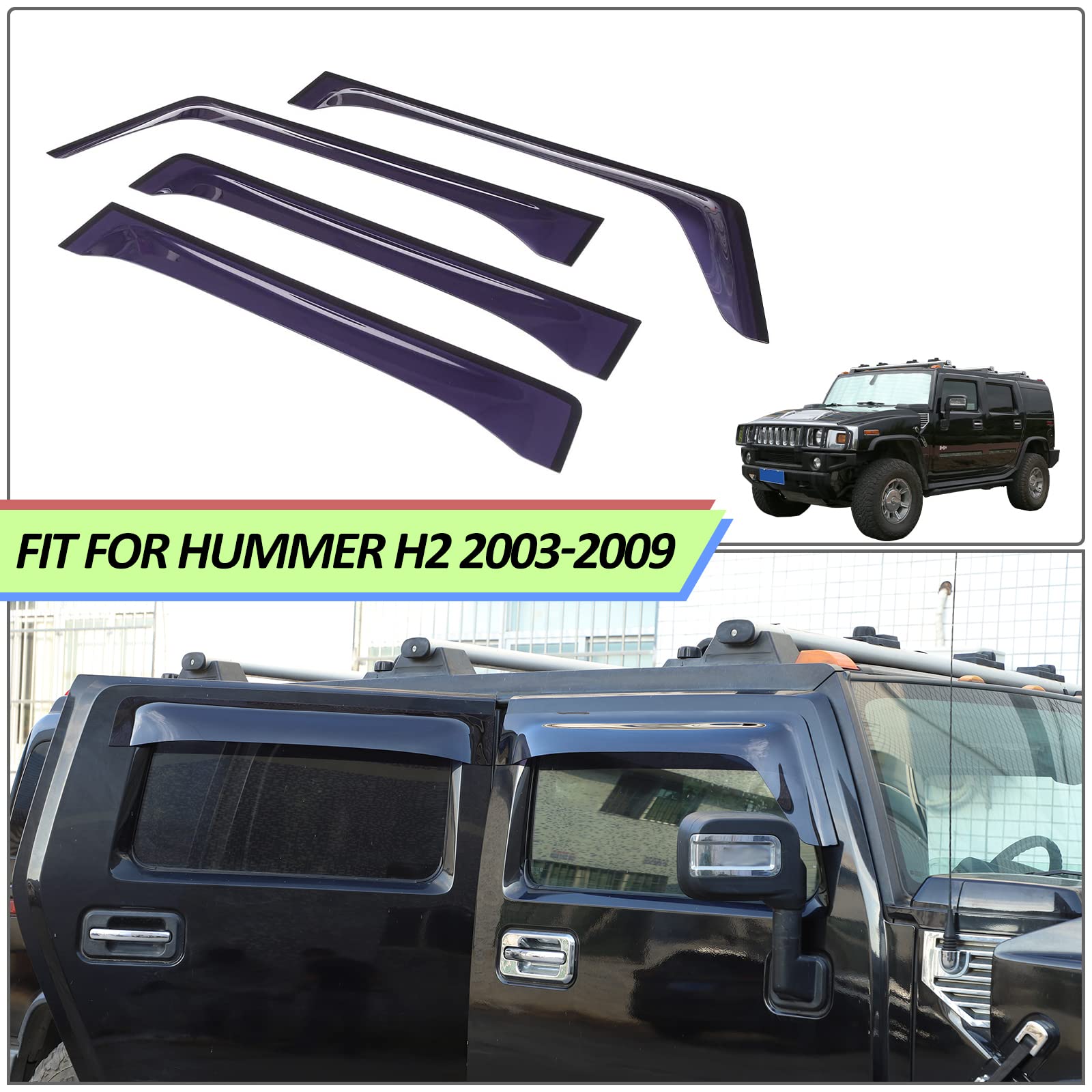 Black Painted Roof Wing Visor (spoiler, Wing) Roof For Hummer H2 With ...
