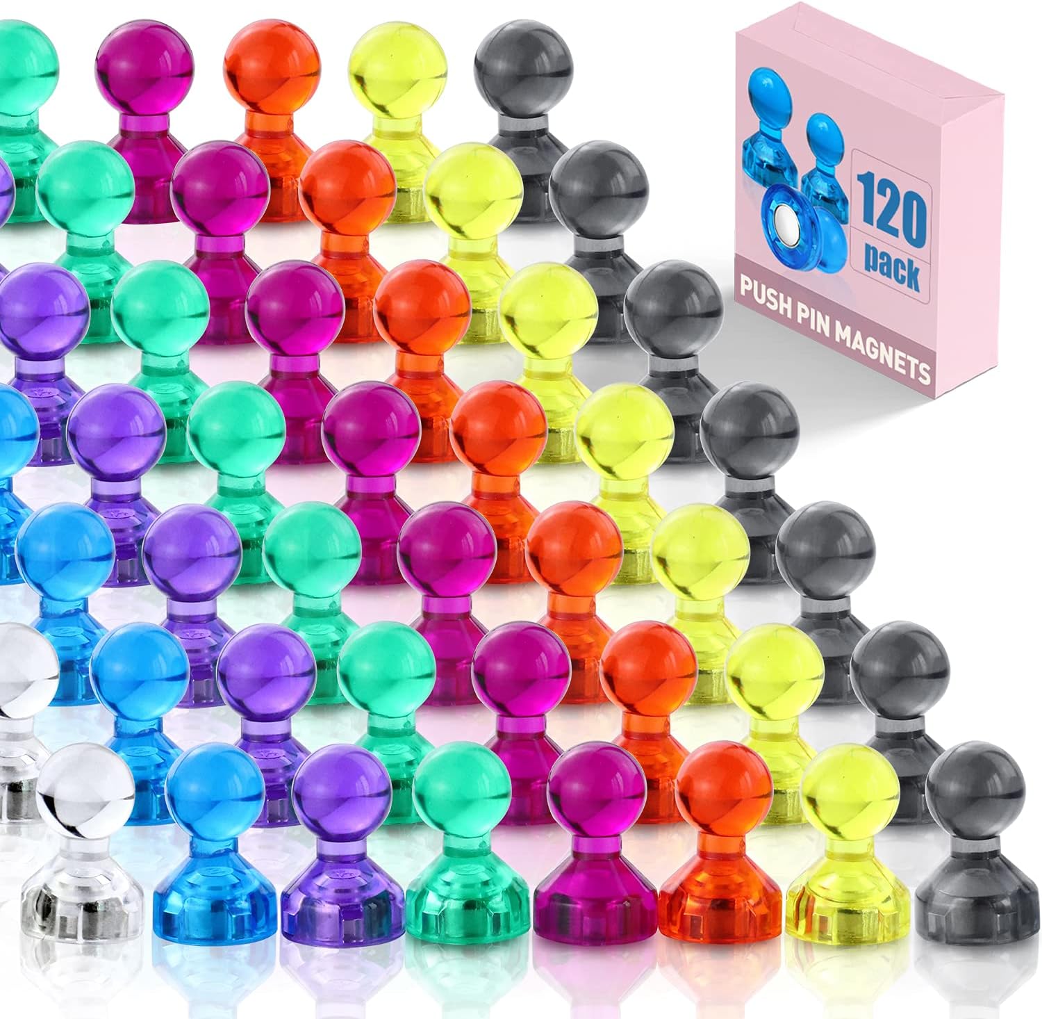 Amazon.com: LOVIMAG Push Pin Magnets, 120 Pack 8 Colors Refrigerator ...