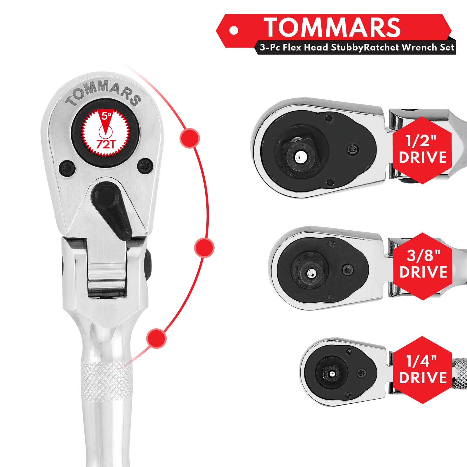 Snapklik.com : Flex-Head Stubby Ratchet Set, 1/4", 3/8", 1/2" Drive ...