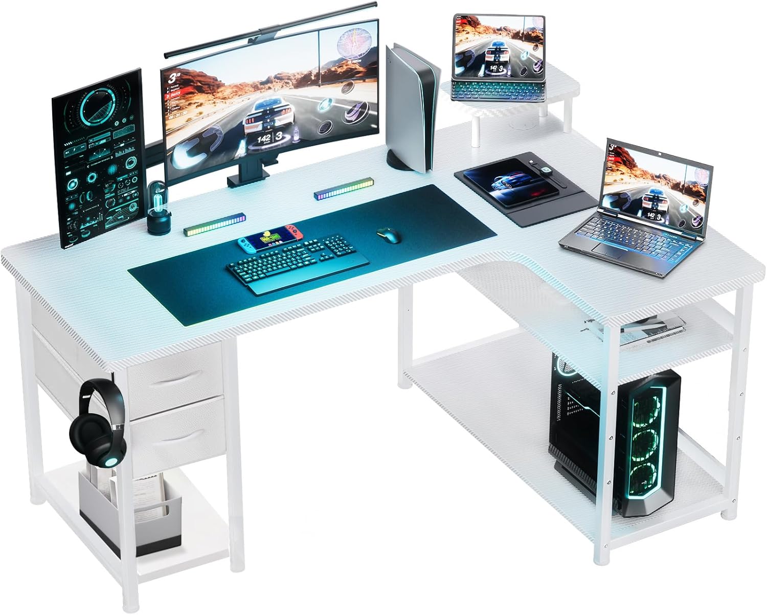 Amazon.com: GTRACING Gaming Desk with Drawers, Carbon Fiber Style L ...