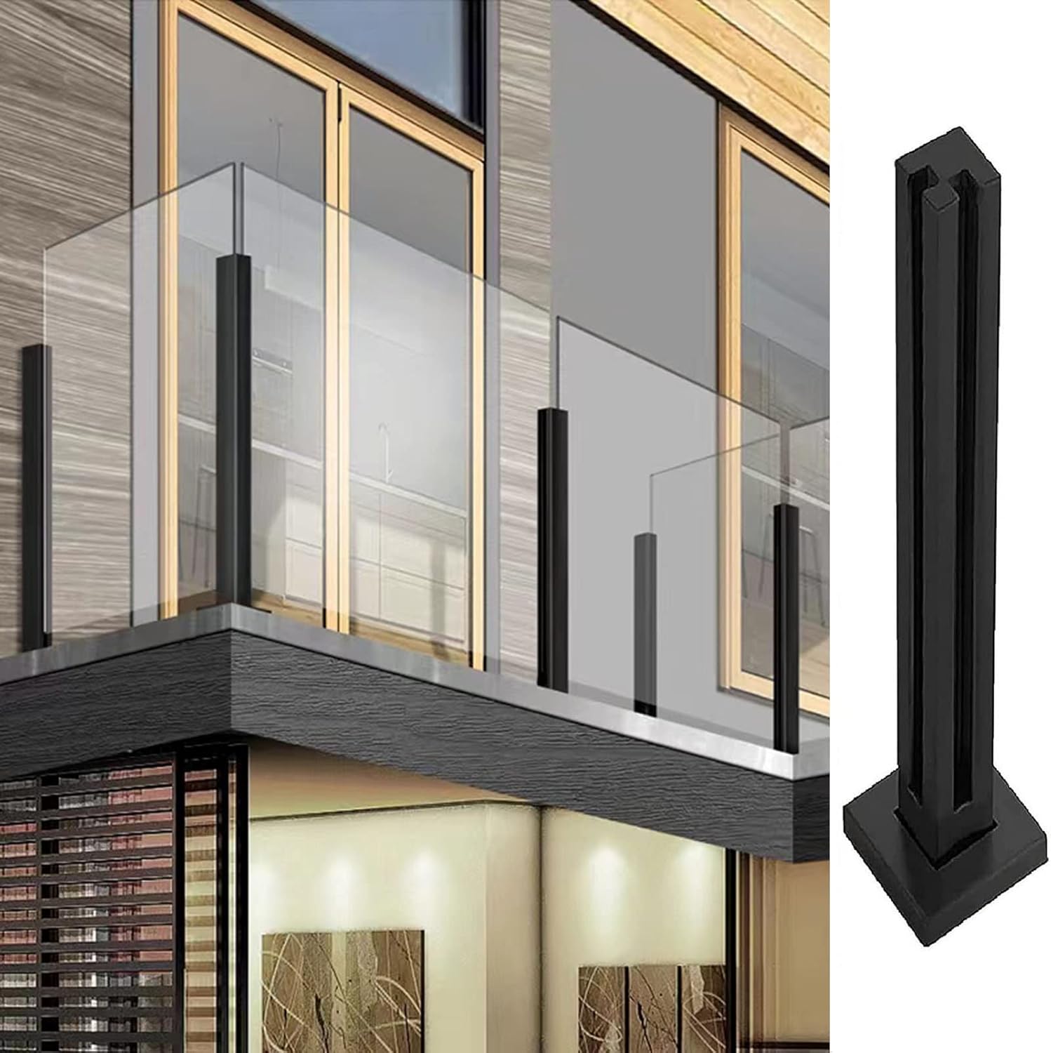 Amazon.com: HONGKEFIT Black Glass Railing Post for Indoor Stair/Outdoor ...