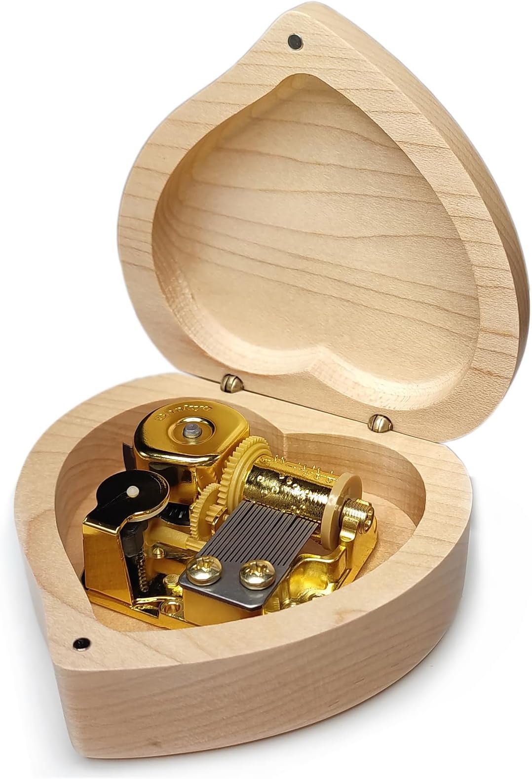 Amazon.com: Falado Heart Shaped Maple Wood Music Box Wind Up and Golden ...