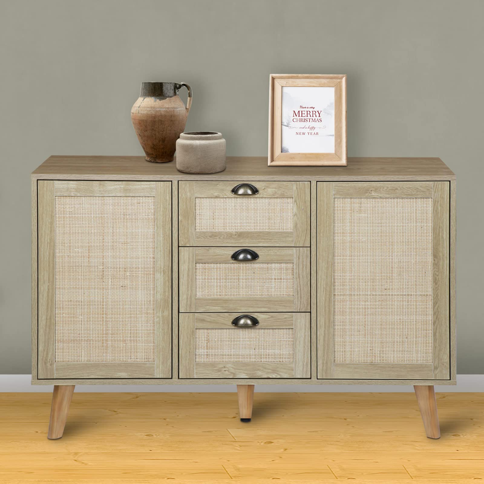 Buy Giluta Mid-Century 3 Drawers Rattan Buffet Sideboard, Entryway ...