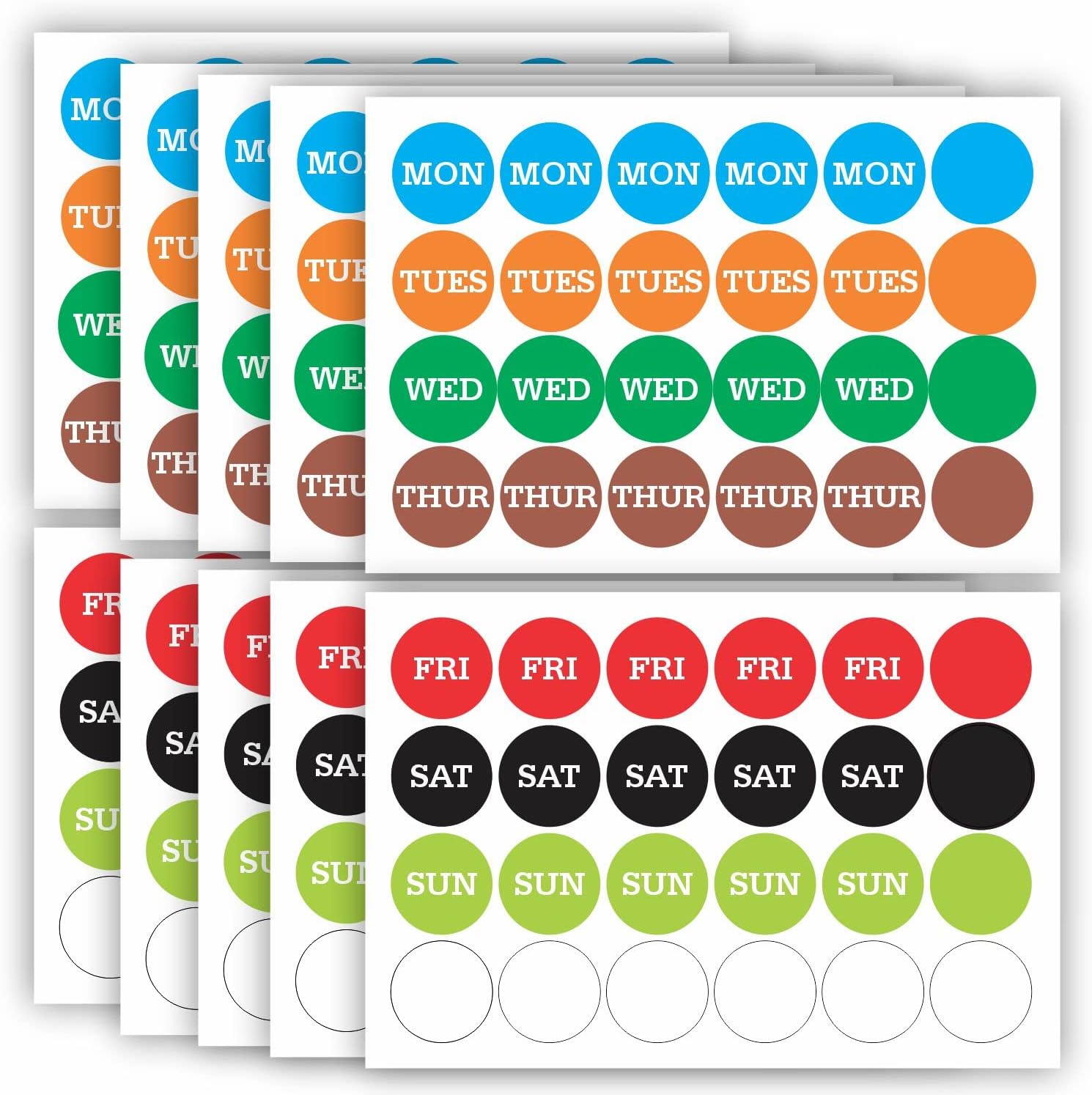 Amazon.com: 7 Days of The Week Labels - (Pack of 960) 1" Round Day of ...
