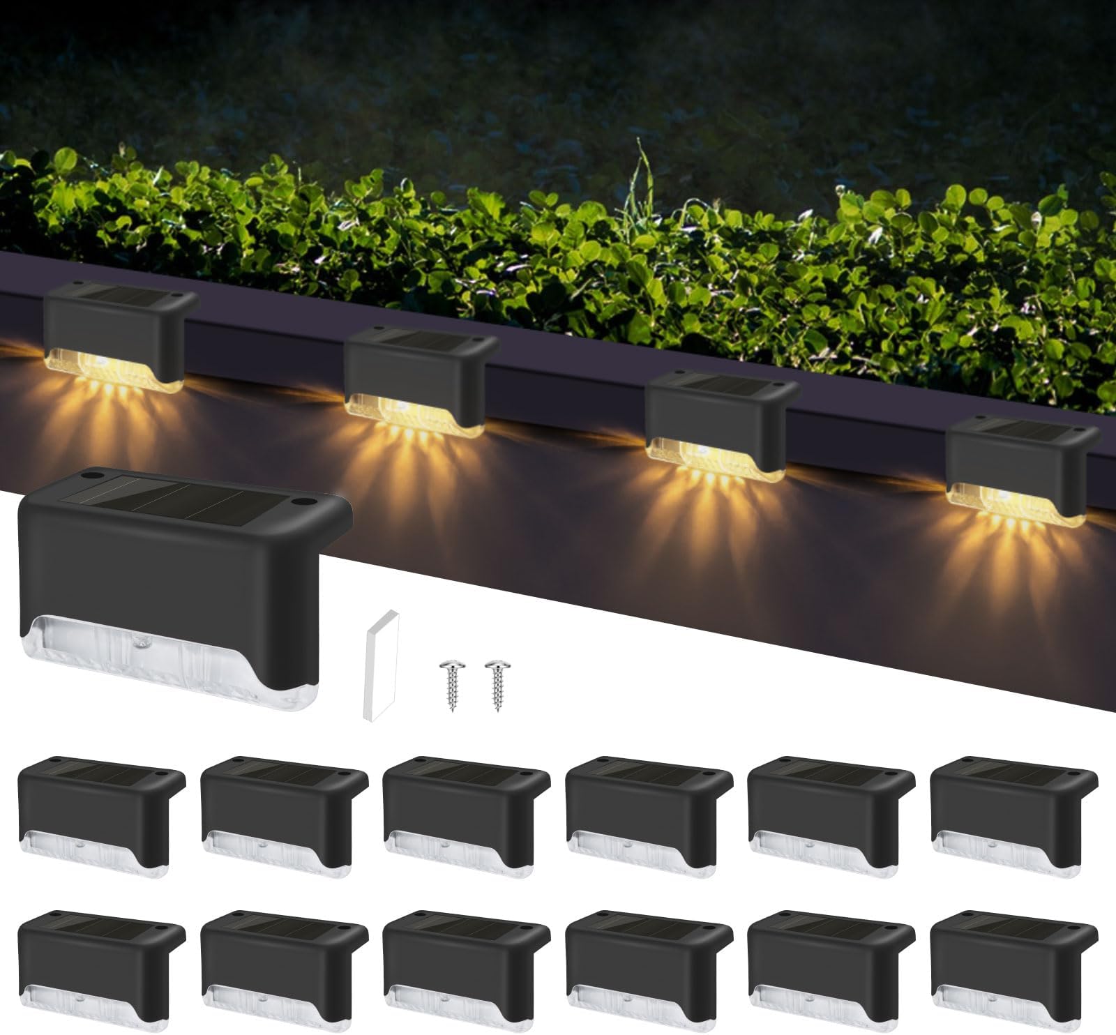 12 Pack Solar Deck Lights - Outdoor Waterproof LED Stair Lights for ...