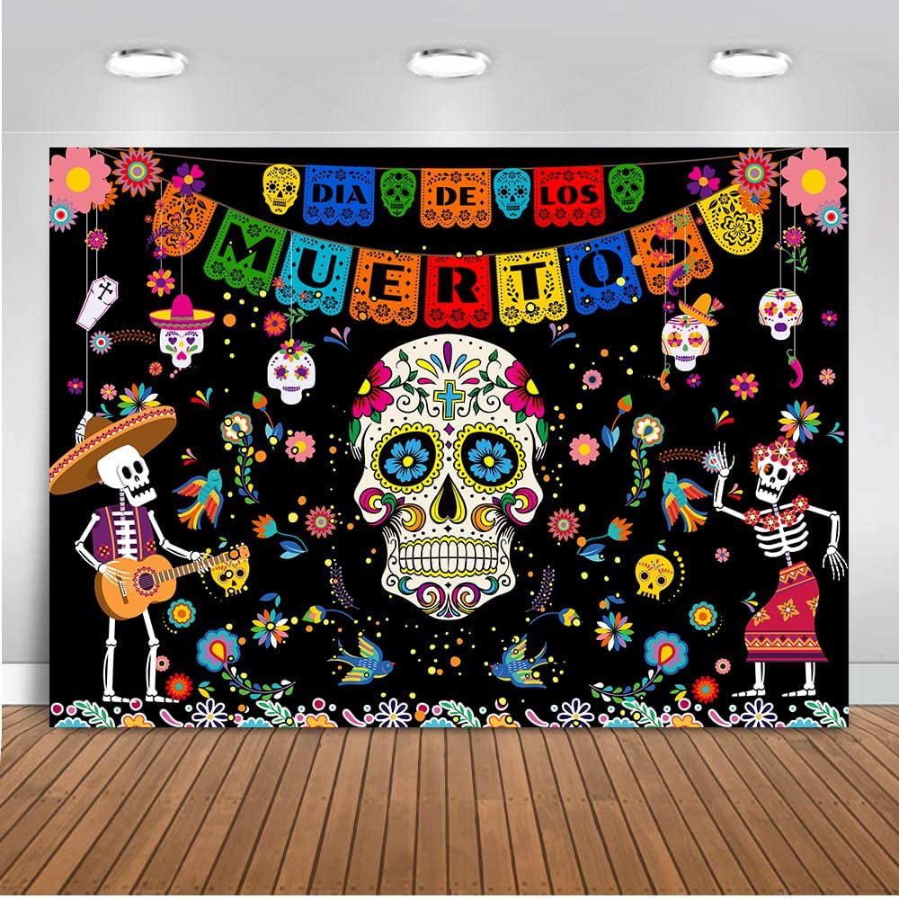 Amazon.com : ANSHUHAI Day of The Dead Backdrop for Mexican Fiesta Sugar ...