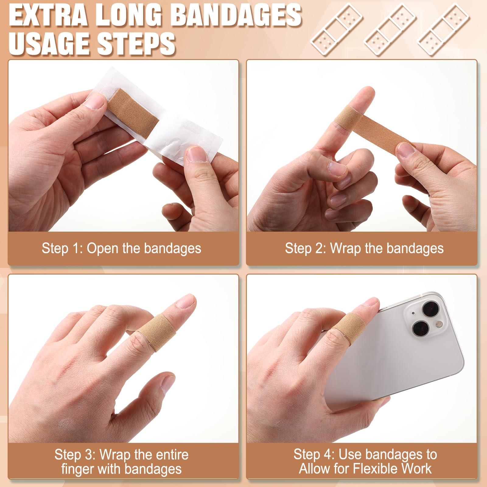 Snapklik.com : Threlaco 120 Pcs Extra Long Flexible Fabric Bandages, 4. ...