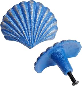 YOLUFER 2 Pcs Sea Beach Style Seashell Knobs, Pull Knobs for Cabinet, Drawer, Cupboard (Blue ...