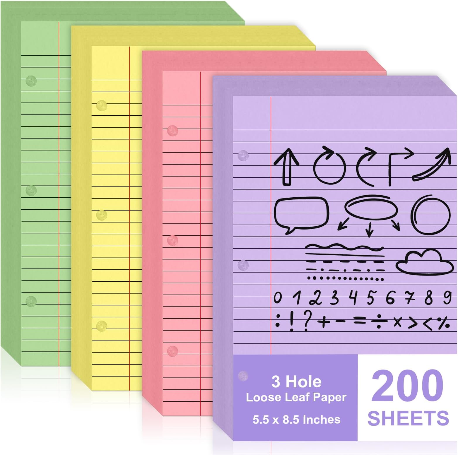 Amazon.com : 100 Sheets Mini Binder Loose Leaf Paper 5.5 x 8.5 Small ...