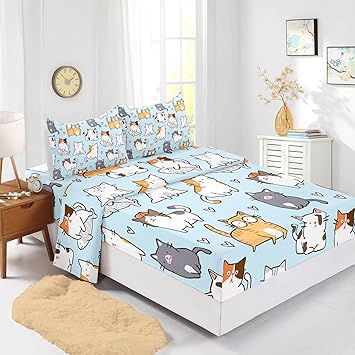 Amazon.com: BailiPromise Cartoon Cat Bed Sheet Girls Boys Little Kitten ...