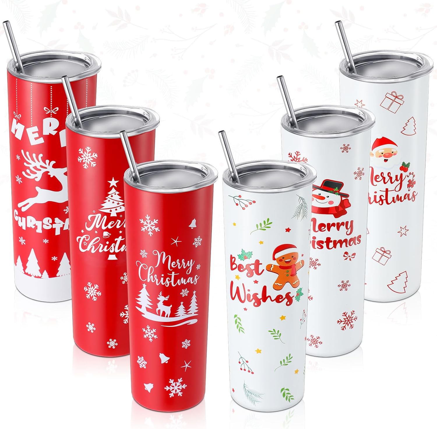 Amazon.com | Ziliny 6 Pieces Christmas Tumbler Set 20 oz Xmas Travel ...