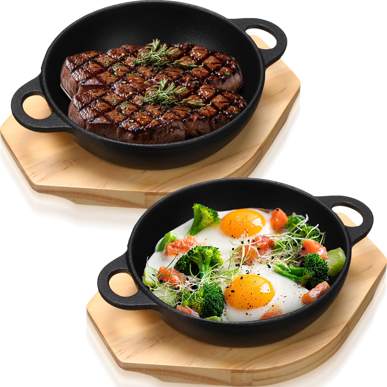Amazon.com: Jingmore 2 Sets Mini Cast Iron Skillet with Wooden Base ...
