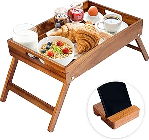 Amazon.com - Bellsal Small Acacia Bed Tray Table with Folding Legs for ...