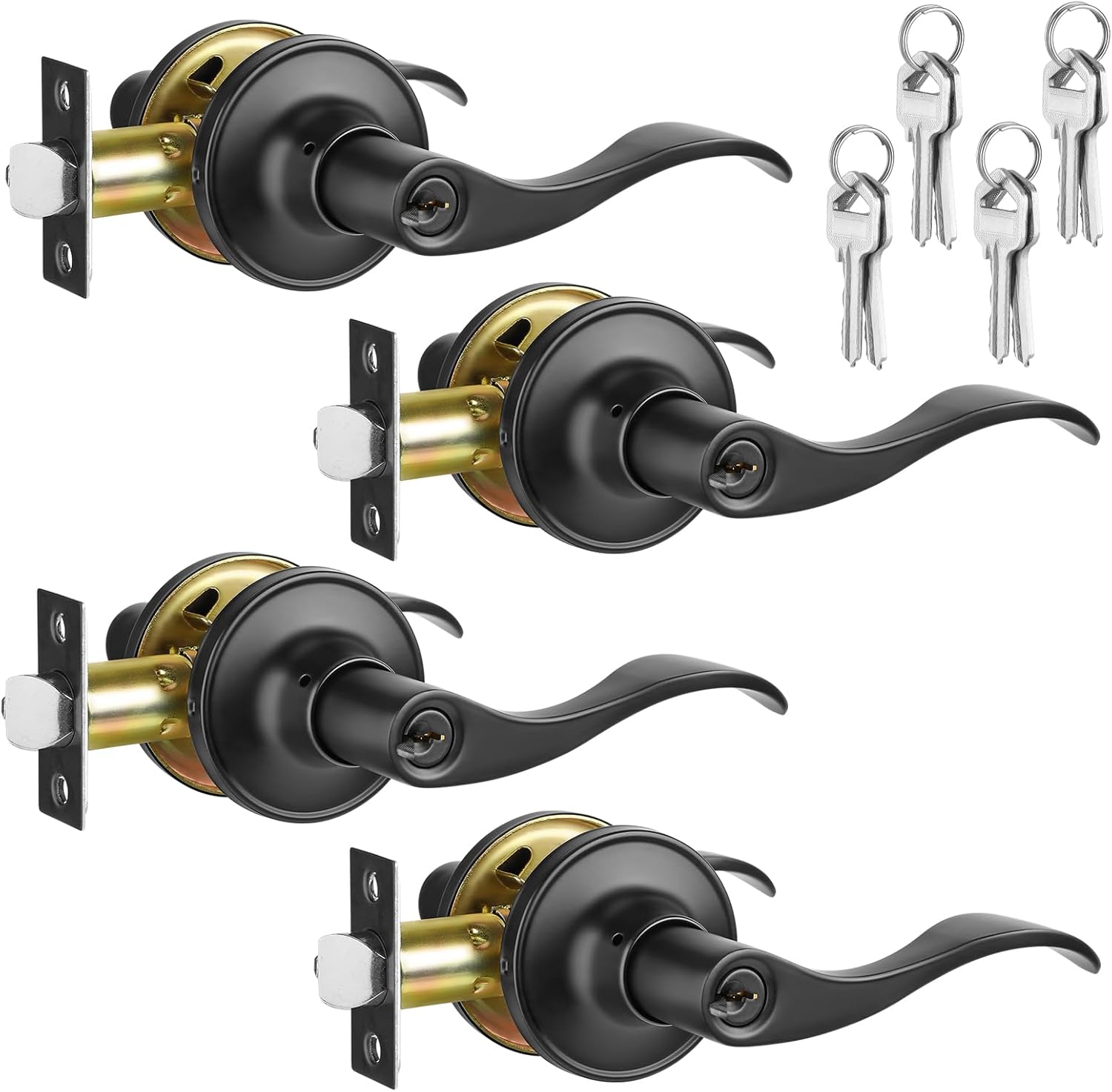 52HZ 4 Pack Wave Lever Door Handles Interior with Lock and Key, Privacy ...