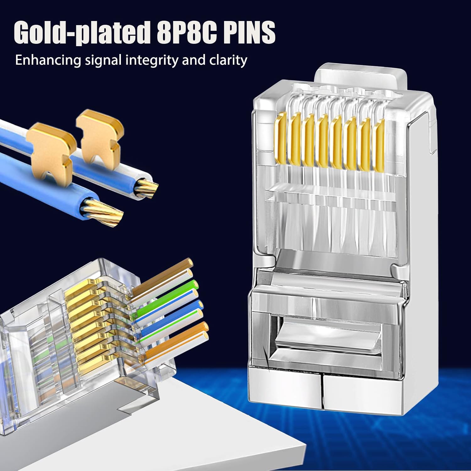 AOWIZ Cat6 Cat6a RJ45 Connector Pass Through RJ45 Ends Shielded Gold ...