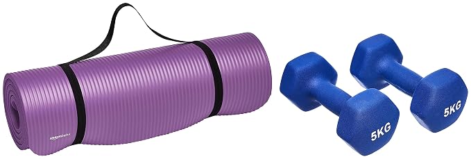 AmazonBasics Neoprene Fixed Dumbbell Pair, 2 x 5Kg, Blue & AmazonBasics ...