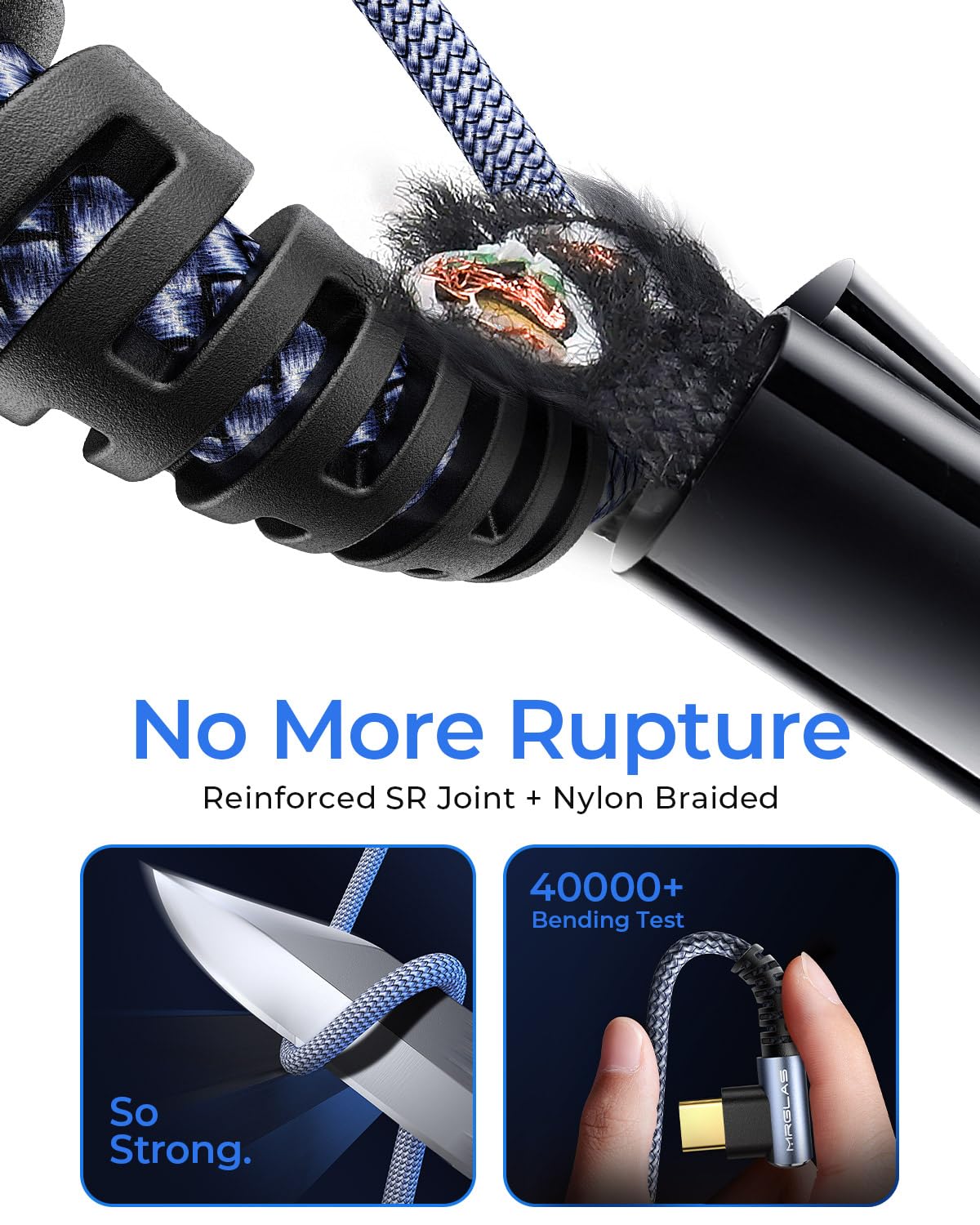 MRGLAS 240W USB C Cable Right Angle (2-Pack,6ft), Never Rupture Type C ...