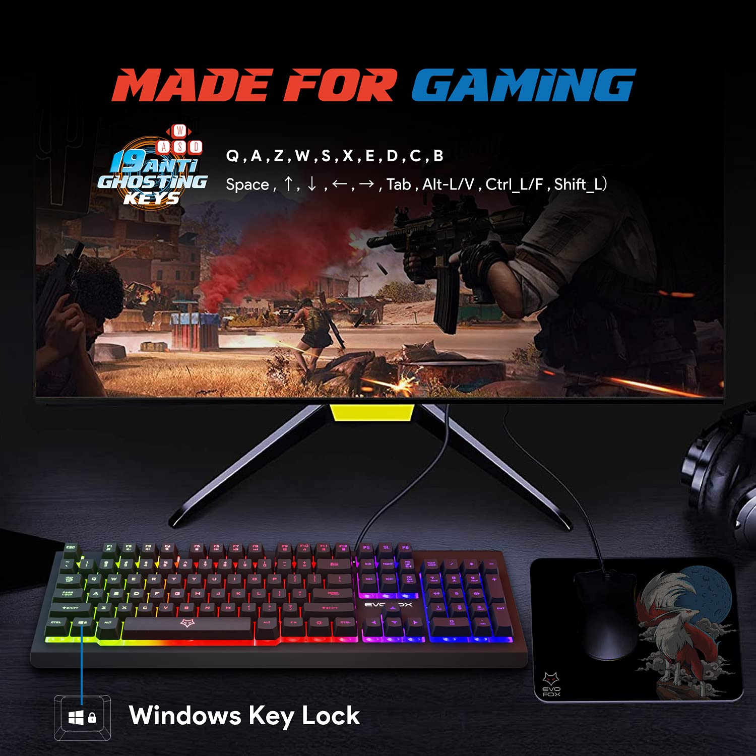 Buy EvoFox Warhammer Gaming Keyboard with Breathing Effects LED Backlit ...