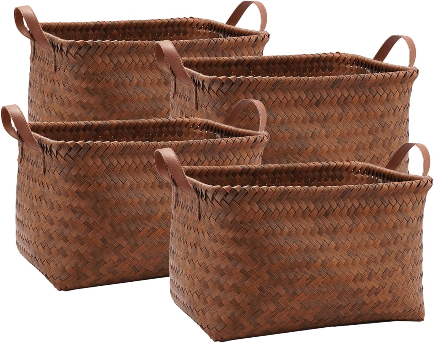 Amazon.com: GIB Large Wicker Storage Baskets for Shelves with Leather ...