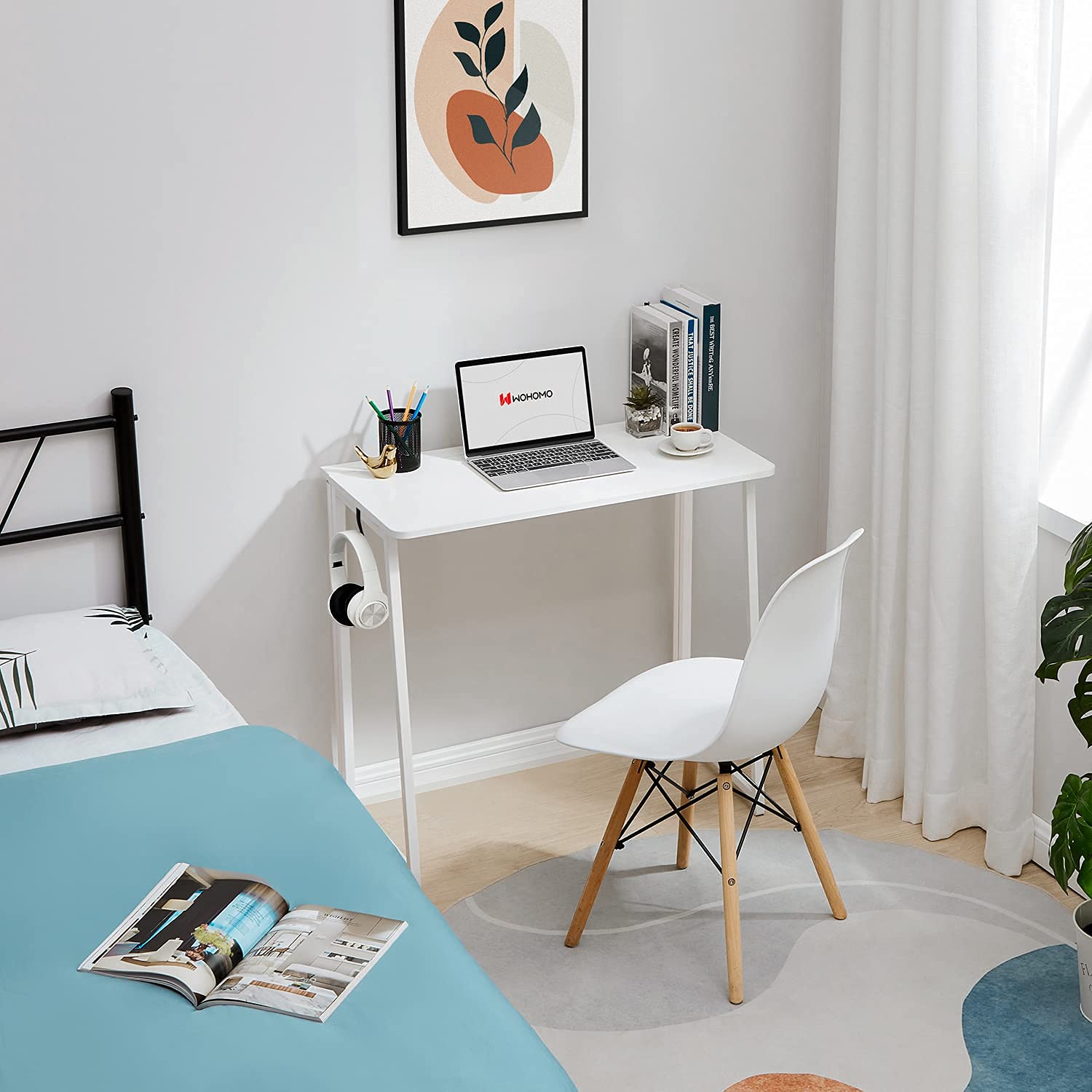 WOHOMO Small Foldable Computer Desk Writing Study Desk Easy Assembly ...