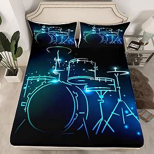 Amazon.com: Blue Drum Kit Sheet Set Rock Roll Music Bedding Sets ...