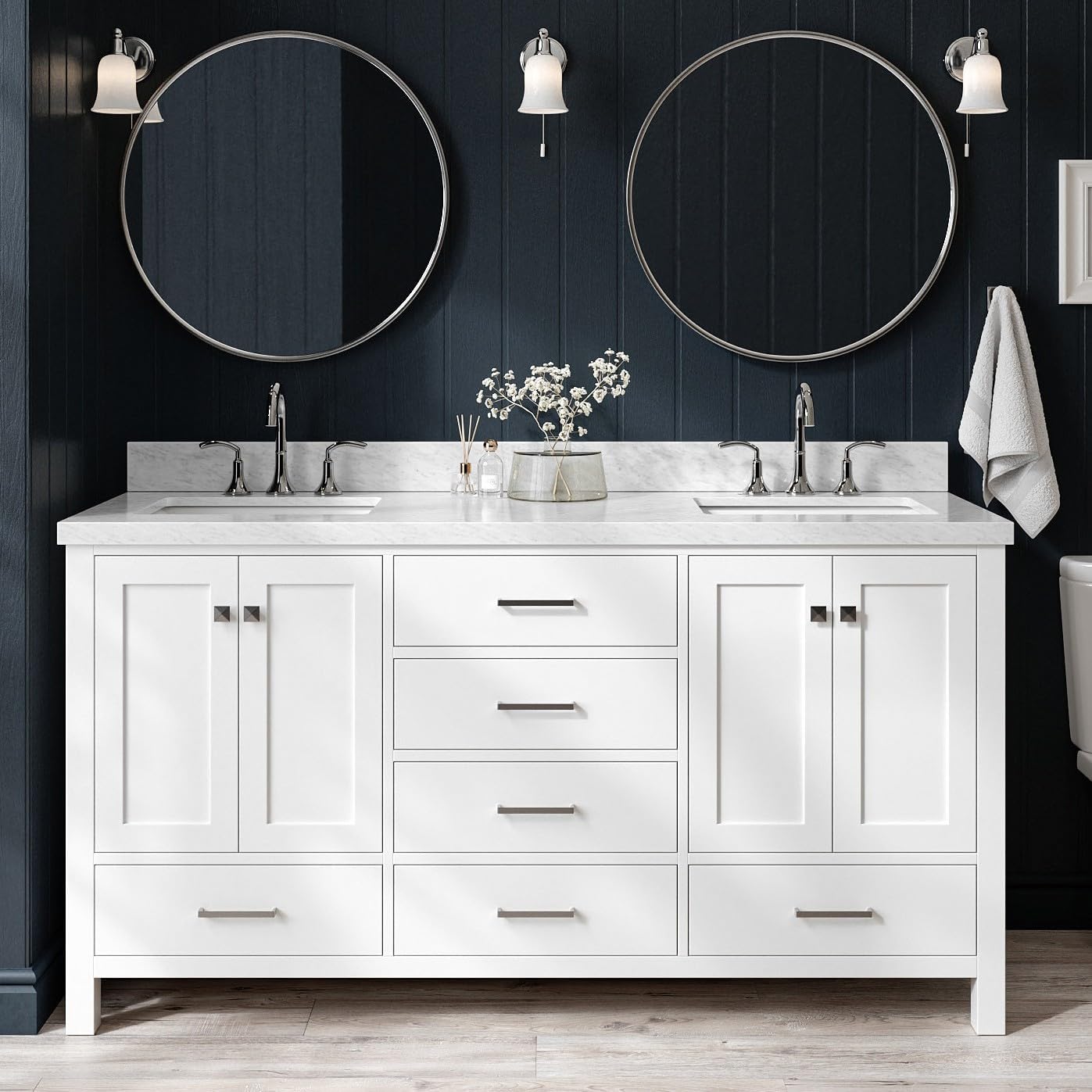 Amazon.com: ARIEL 67" White Double Bathroom Vanity with 1.5" Edge ...