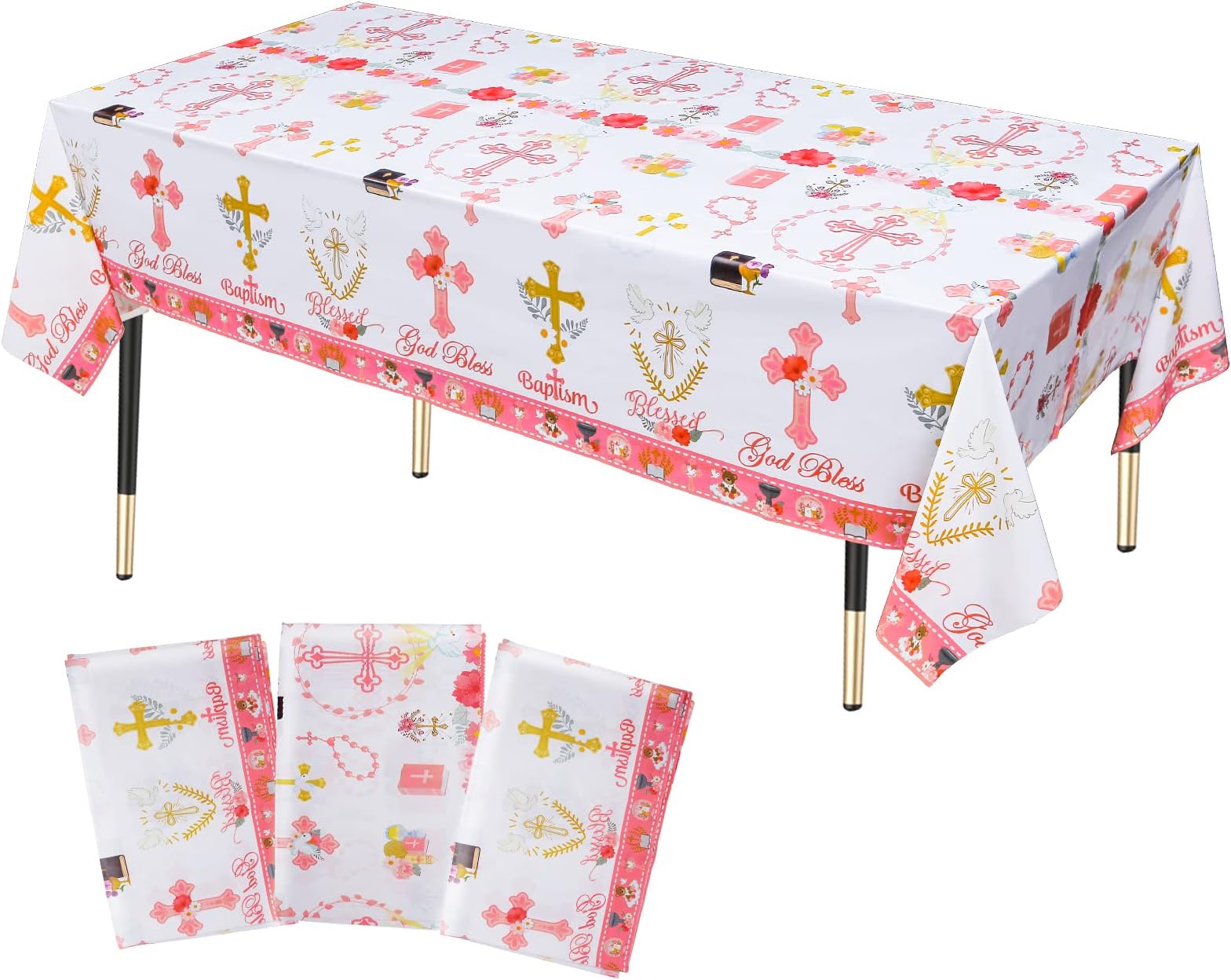Amazon.com: Suhelkit God Bless Baptism Decorations Tablecloth Girls ...