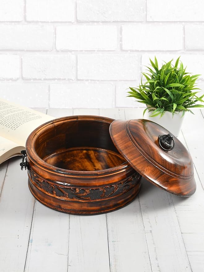 Buy CLIO'S HERITAGE STORE Wooden carvings Handcraft Chapati Box Roti ...