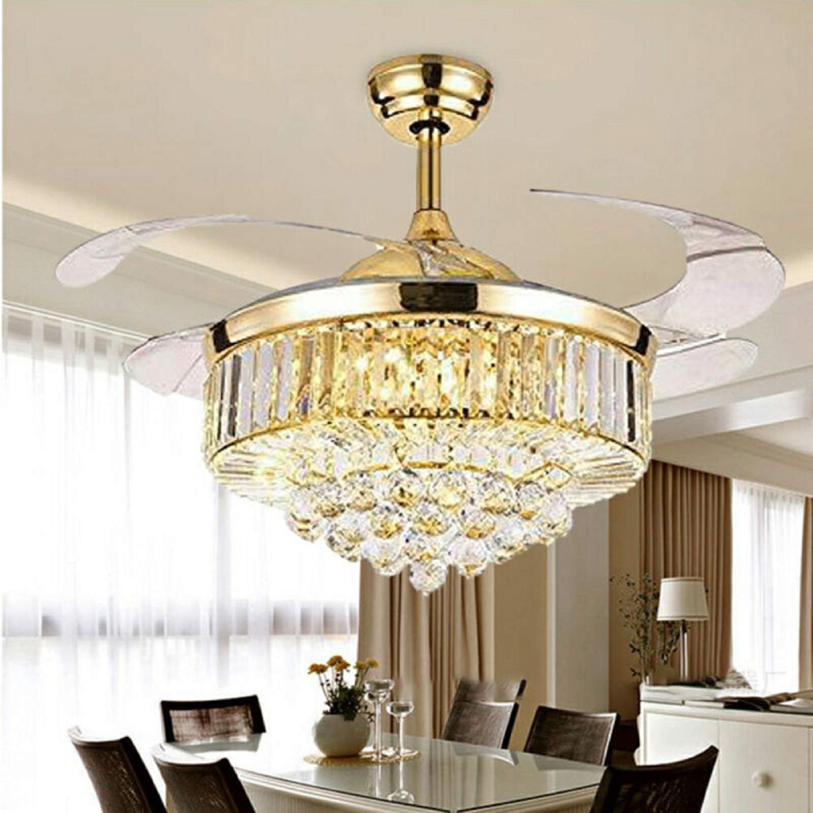 Modern Crystal Chandelier Ceiling Fan With Lights And Remote 42 ...
